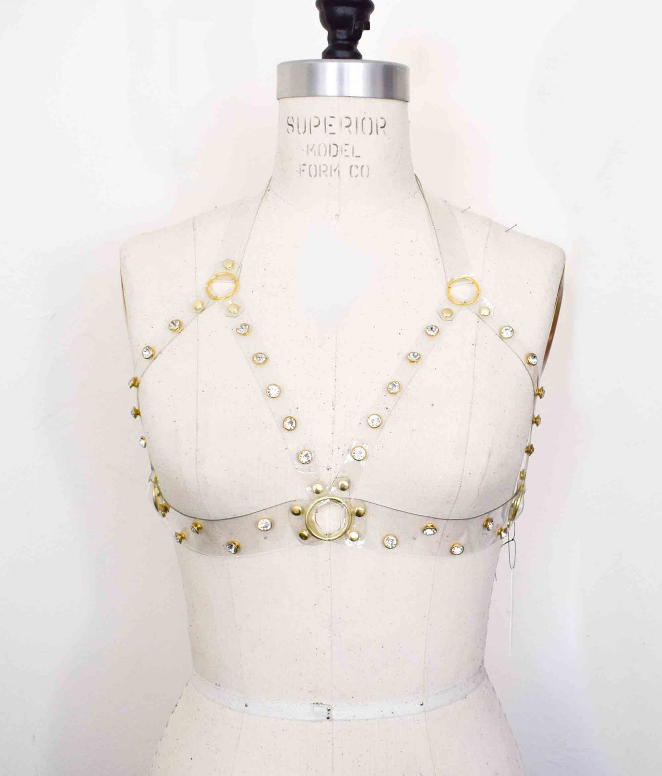Tina Clear Vinyl Rhinestone Harness Bra | LoveLornLingerie
